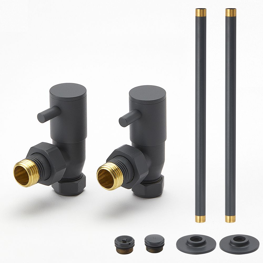 Milano - Modern Angled Radiator Valve and Pipe Set - Anthracite