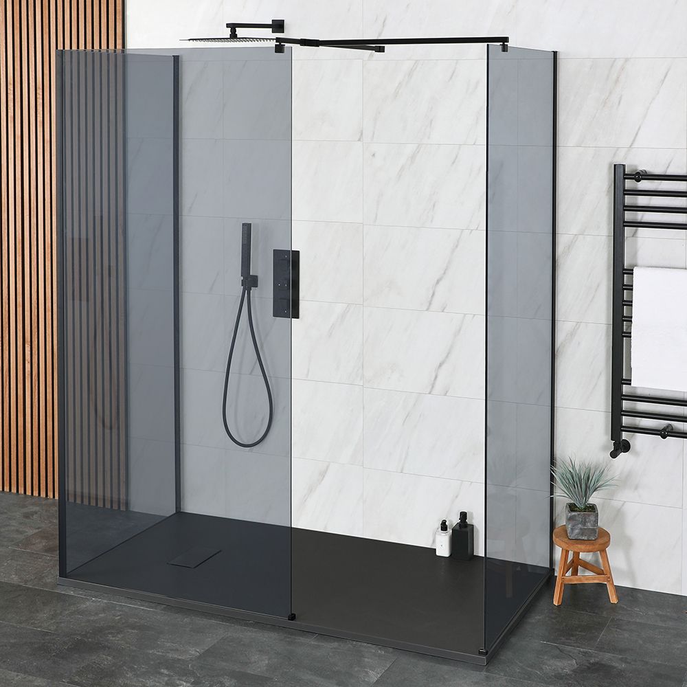 Milano Nero-Luna - Smoked Glass 3 Sided Walk-In Shower Enclosure with Slate Tray - Choice of Sizes