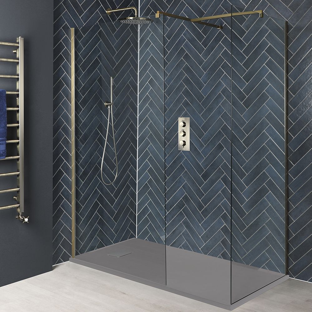 Milano Monet - Antique Brass Corner Walk-In Shower Enclosure with Slate ...