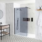 Milano Nero-Luna - Smoked Glass Walk-In Shower Enclosure with Tray - Choice of Sizes and Hinged ...