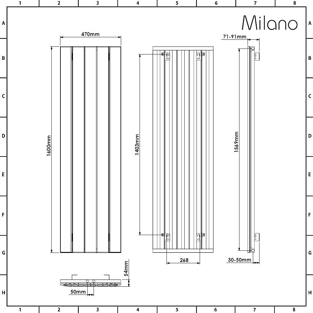 Milano Skye - Aluminium Anthracite Vertical Designer Radiator - 1600mm ...