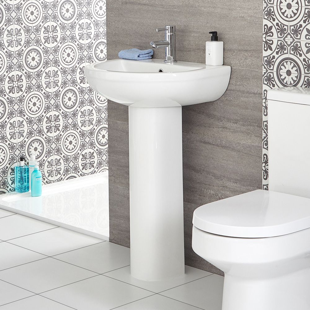 Milano Ballam - Modern 500mm Basin with Full Pedestal - (1 Tap-Hole)