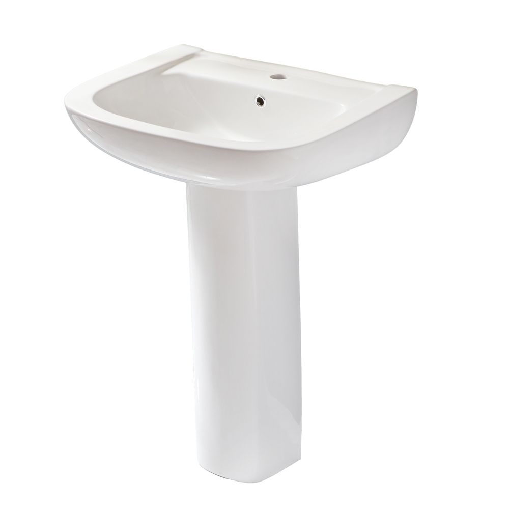 Milano Longton - Modern 600mm Basin with Full Pedestal - (1 Tap Hole)