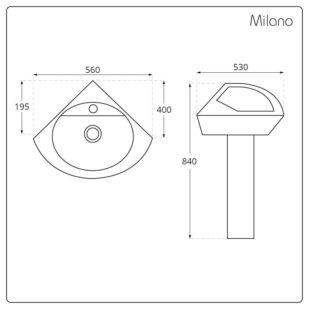 Milano Newby - Modern 560mm Corner Basin with Full Pedestal - (1 Tap Hole)