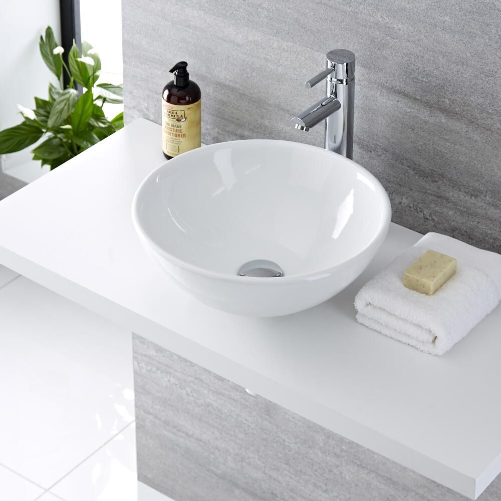 Milano Irwell - White Modern Round Countertop Basin - 400mm x 400mm (No ...