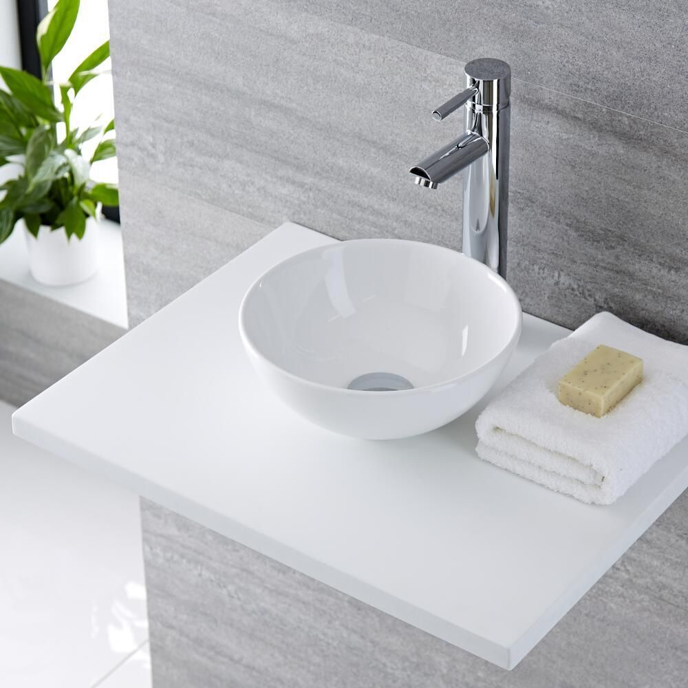 Milano Irwell - White Modern Round Countertop Basin with High Rise ...