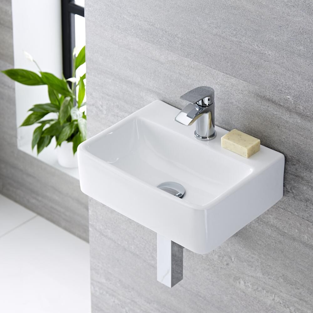 Milano Farington - White Modern Rectangular Wall Hung Basin - 400mm x ...