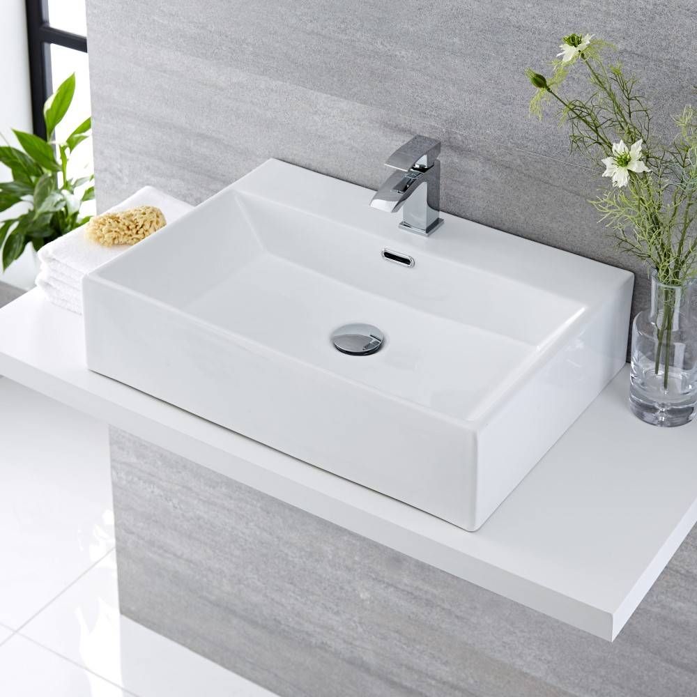 Milano Elswick - White Modern Rectangular Countertop Basin - 605mm x ...