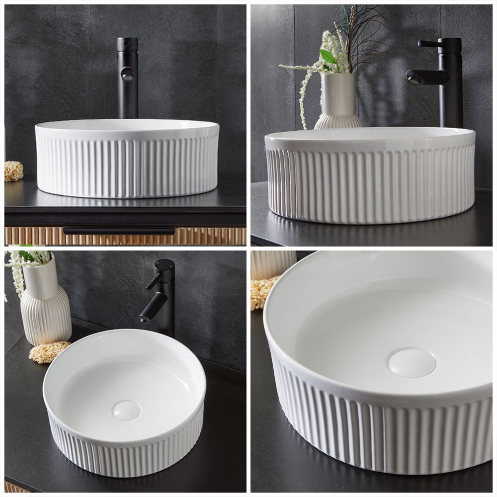 Milano Florence - White Fluted Round Countertop Basin - 370mm (No Tap ...