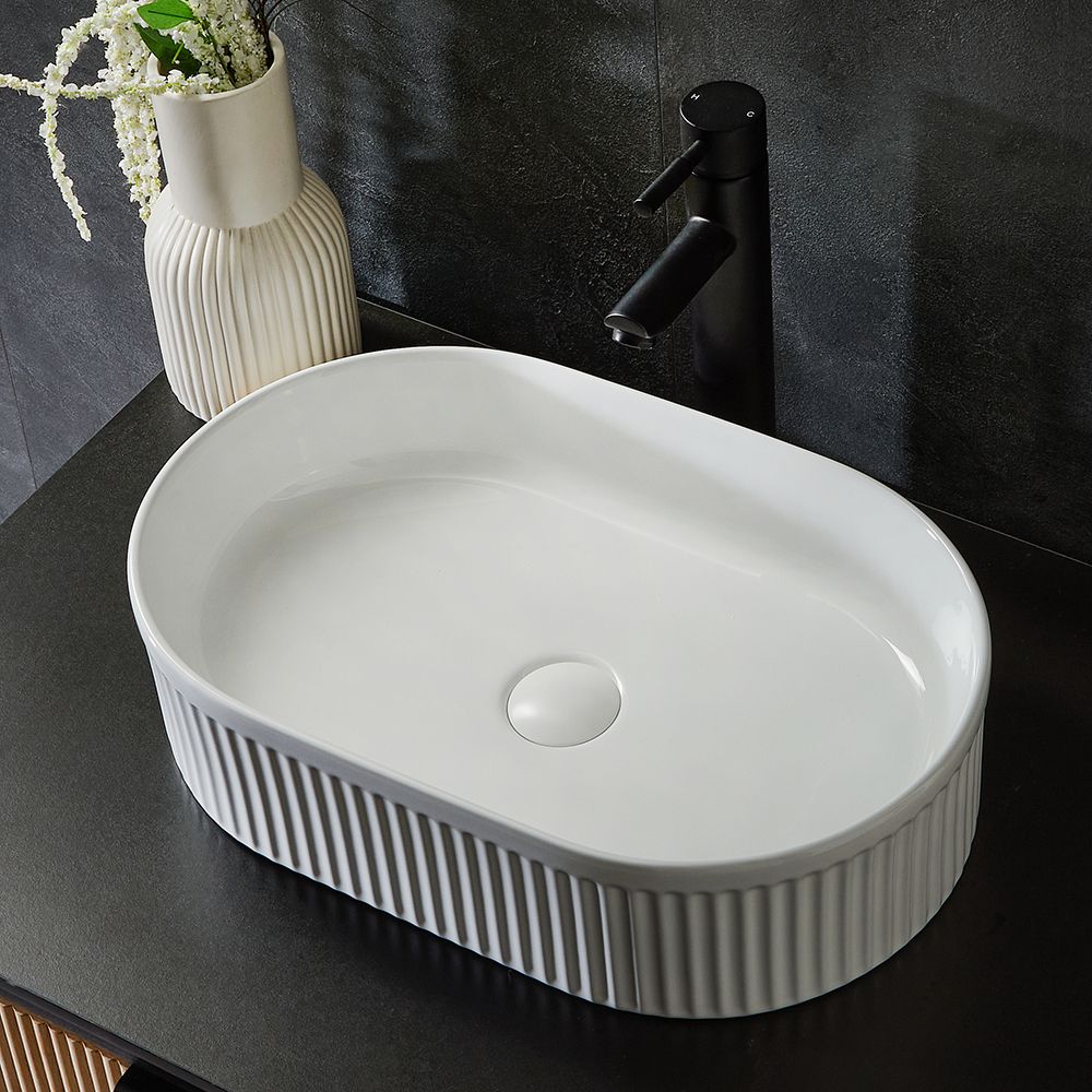 Milano Florence - White Fluted Oval Countertop Basin - 490mm x 310mm ...