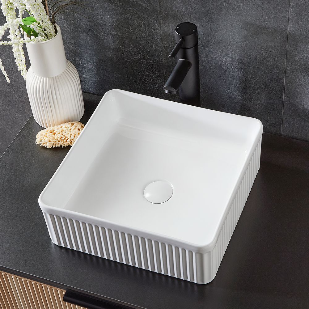 Milano Florence - White Fluted Square Countertop Basin - 380mm (No Tap ...