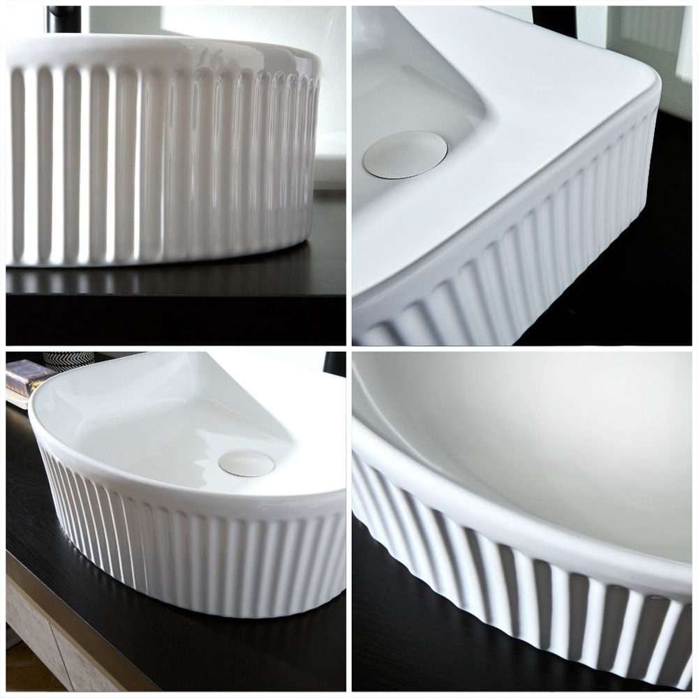Milano Florence - White Fluted Countertop Basin - 400mm x 350mm (No Tap ...