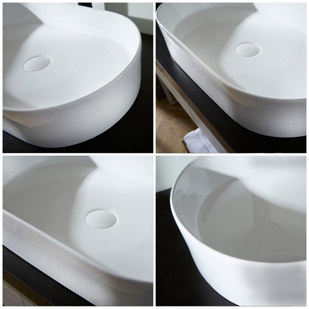 Milano Ealing - White Modern Oval Countertop Basin - 600mm x 380mm (No ...