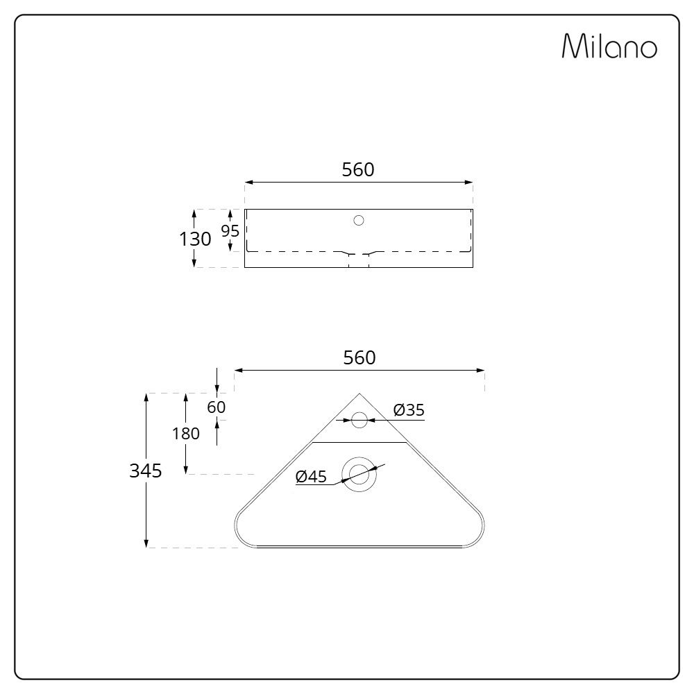 Milano Brixton - White Modern Triangular Countertop Basin - 560mm x ...