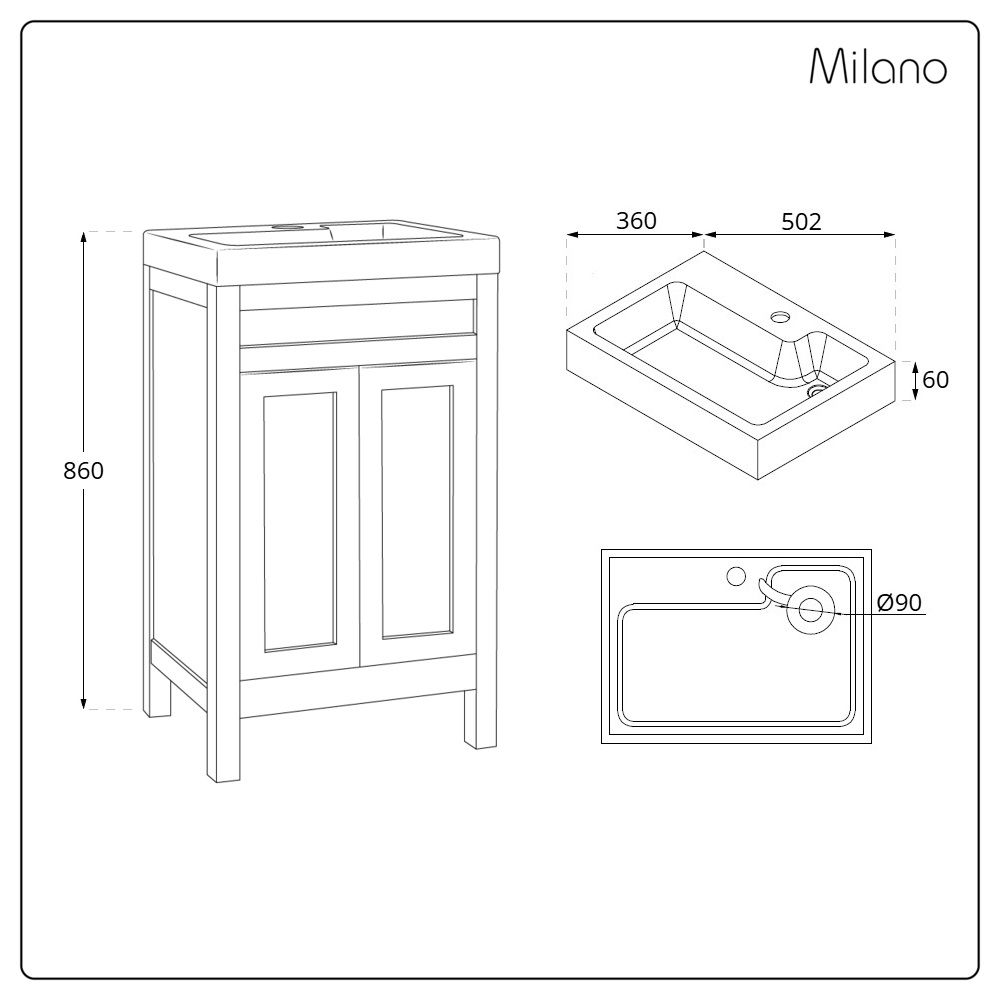 Milano Aston - 500mm Traditional Vanity Unit with Basin - Choice of ...