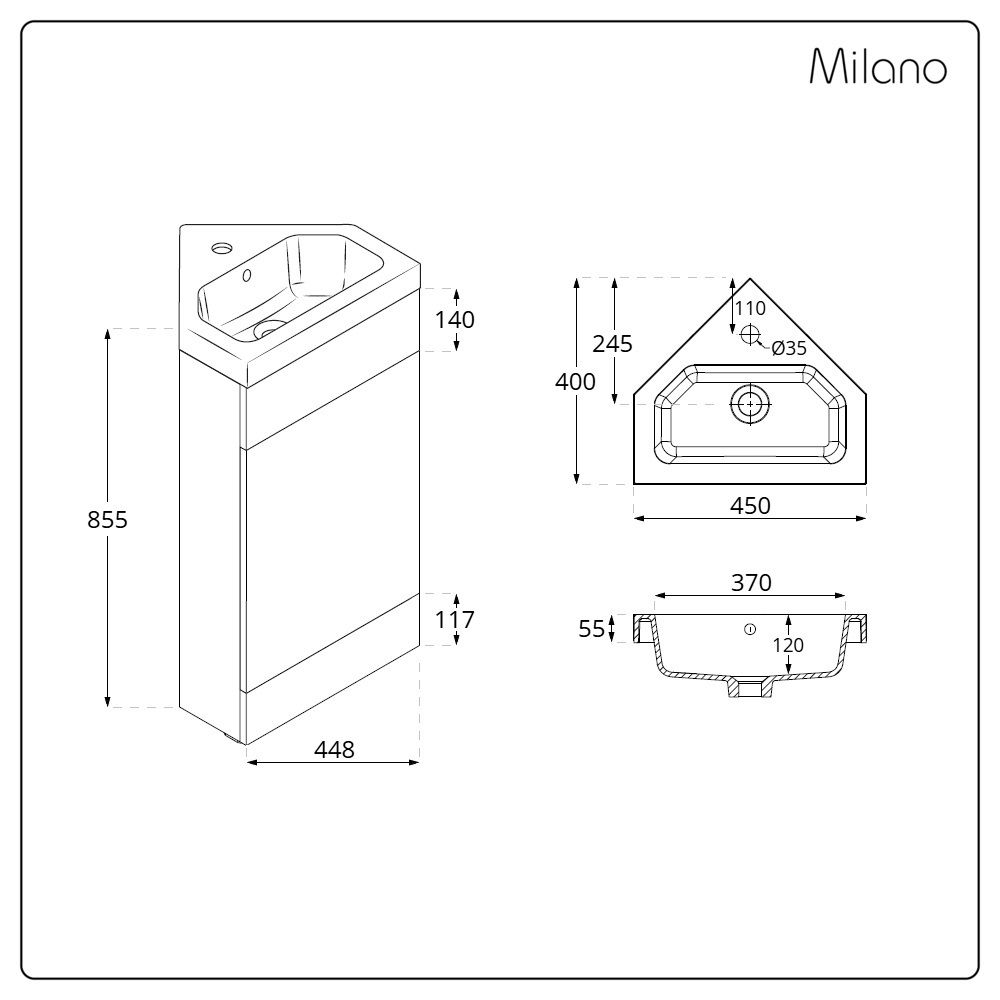 Milano Lurus - 450mm Modern Cloakroom Corner Vanity Unit with Basin ...