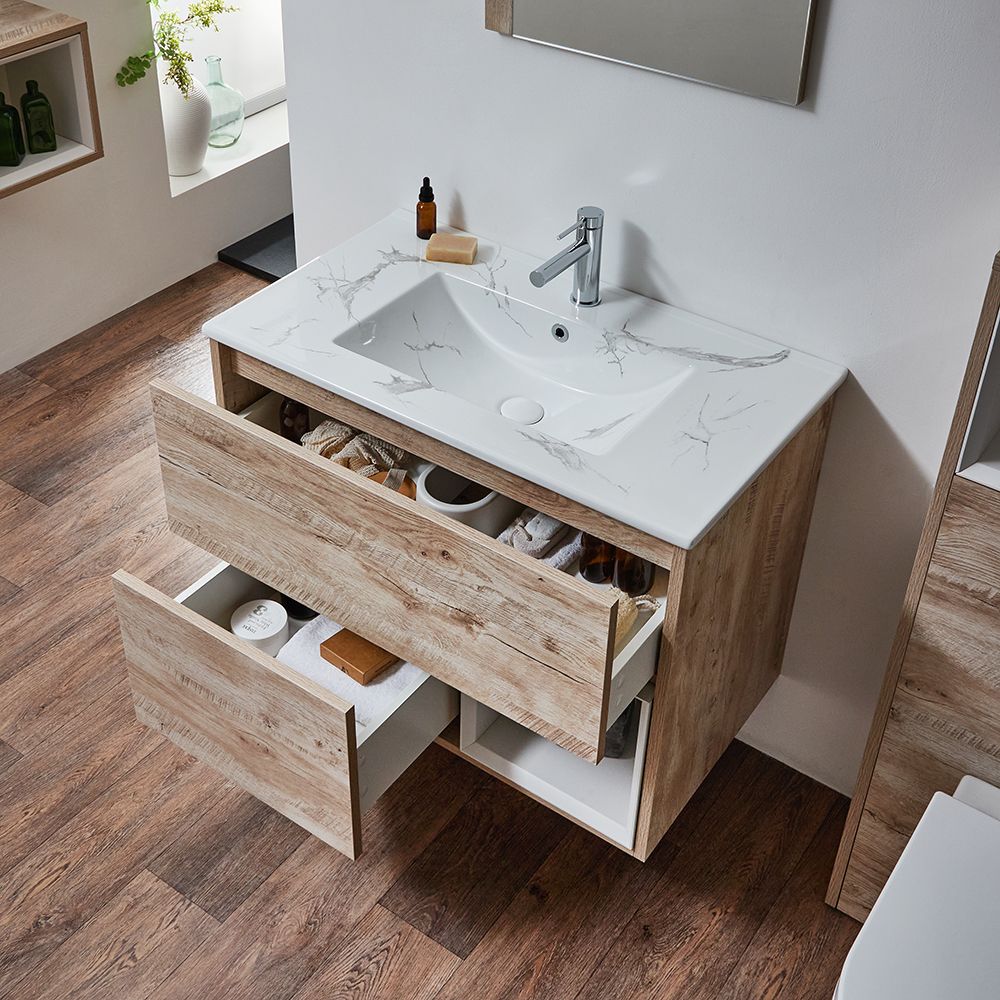 Milano Bexley - 810mm Wall Hung Open Shelf Vanity Unit with Basin ...