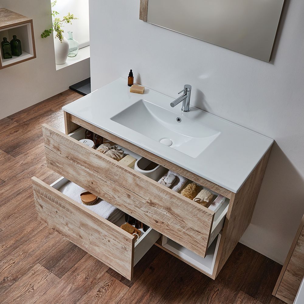 Milano Bexley - 1010mm Wall Hung Open Shelf Vanity Unit with Basin ...