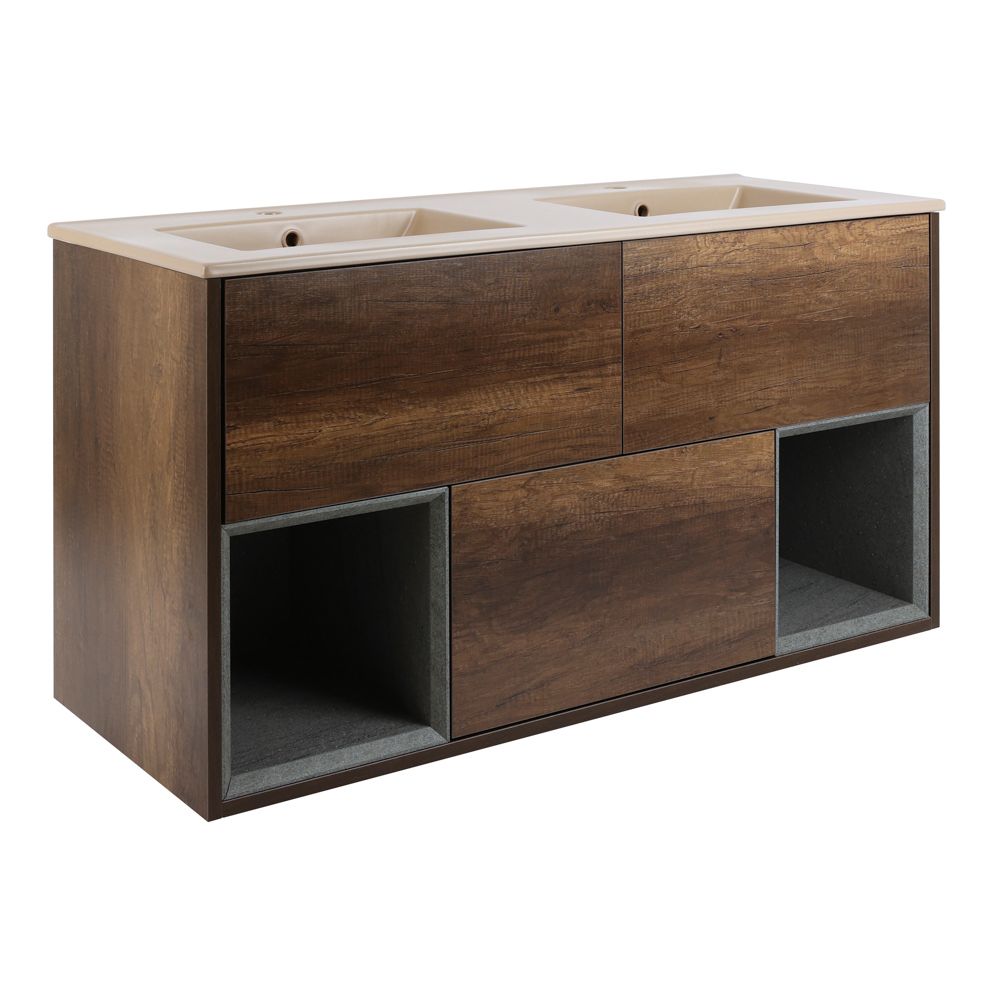 Milano Bexley - 1212mm Wall Hung Open Shelf Vanity Unit with Elements ...