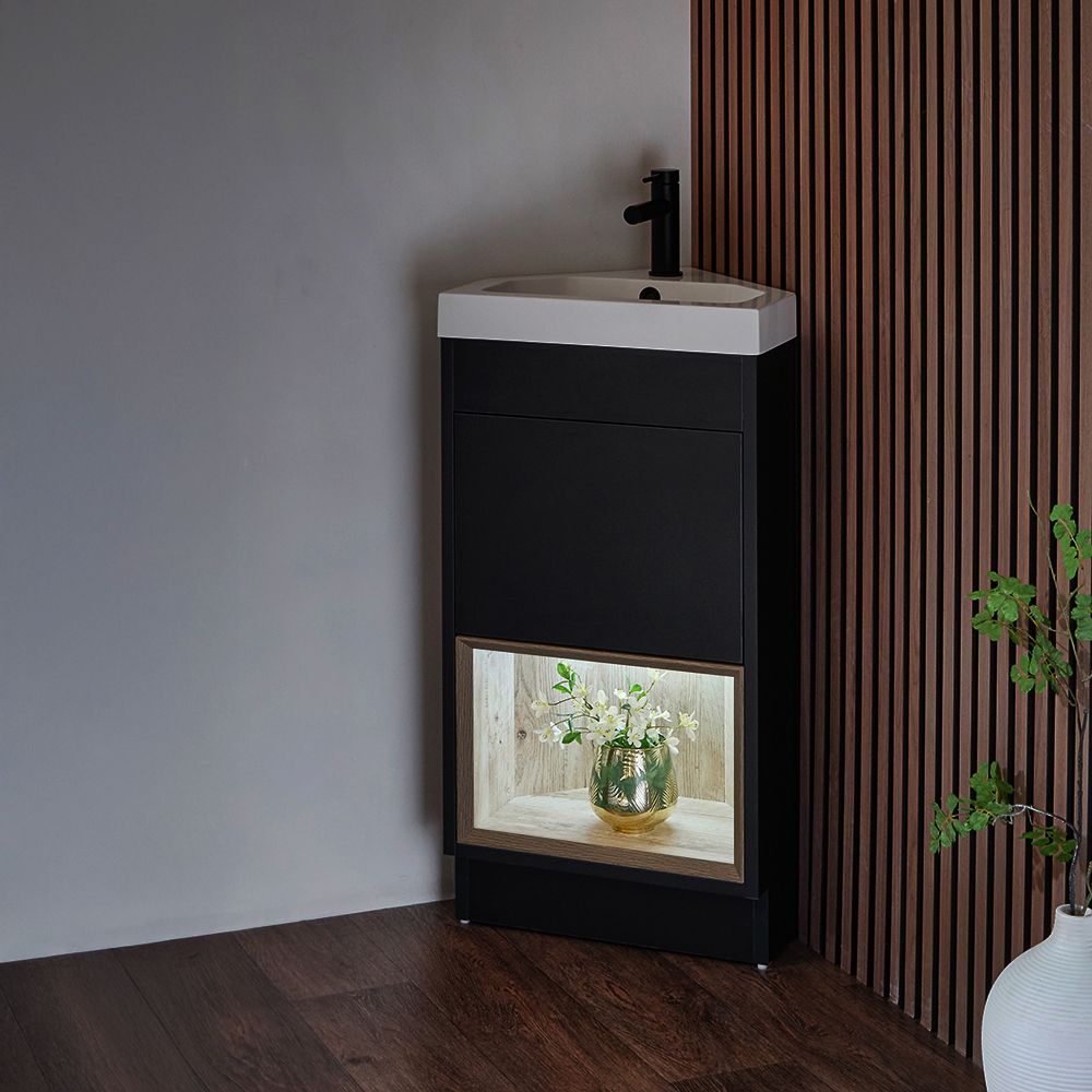 Milano Bexley - 450mm Modern Open Shelf Cloakroom Corner Vanity Unit ...