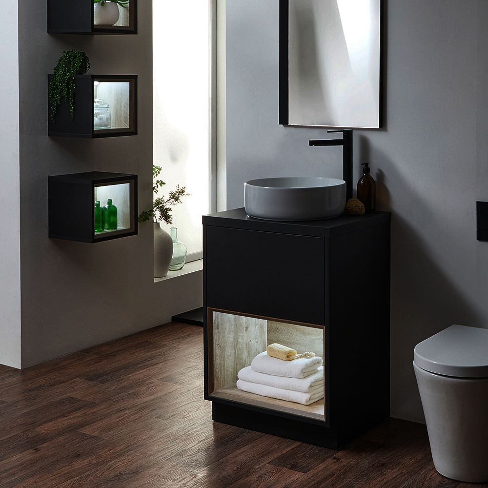 Milano Bexley - 600mm Open Shelf Vanity Unit - Choice of Finish, Basin ...