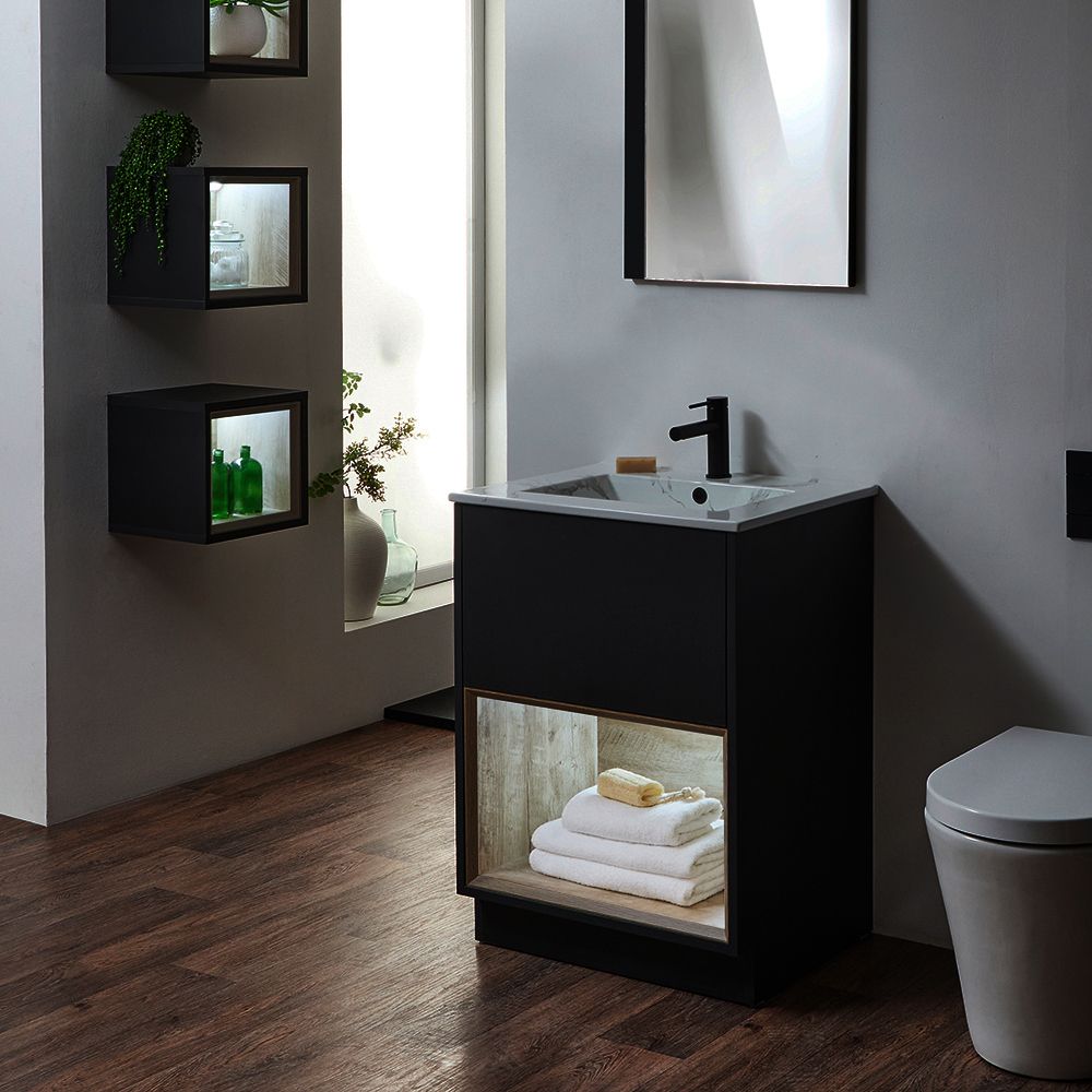 Milano Bexley - 610mm Floor Standing Open Shelf Vanity Unit with Basin ...