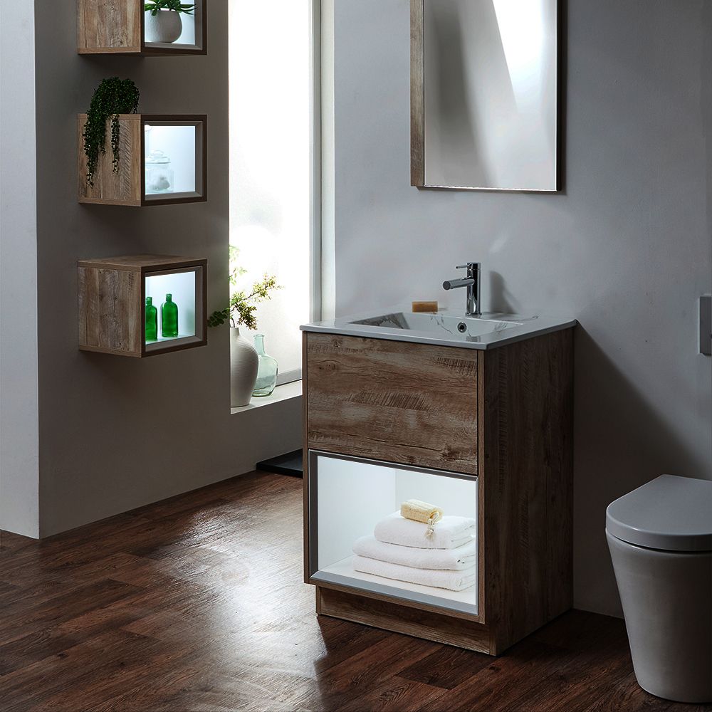 Milano Bexley - 610mm Floor Standing Open Shelf Vanity Unit with Basin ...