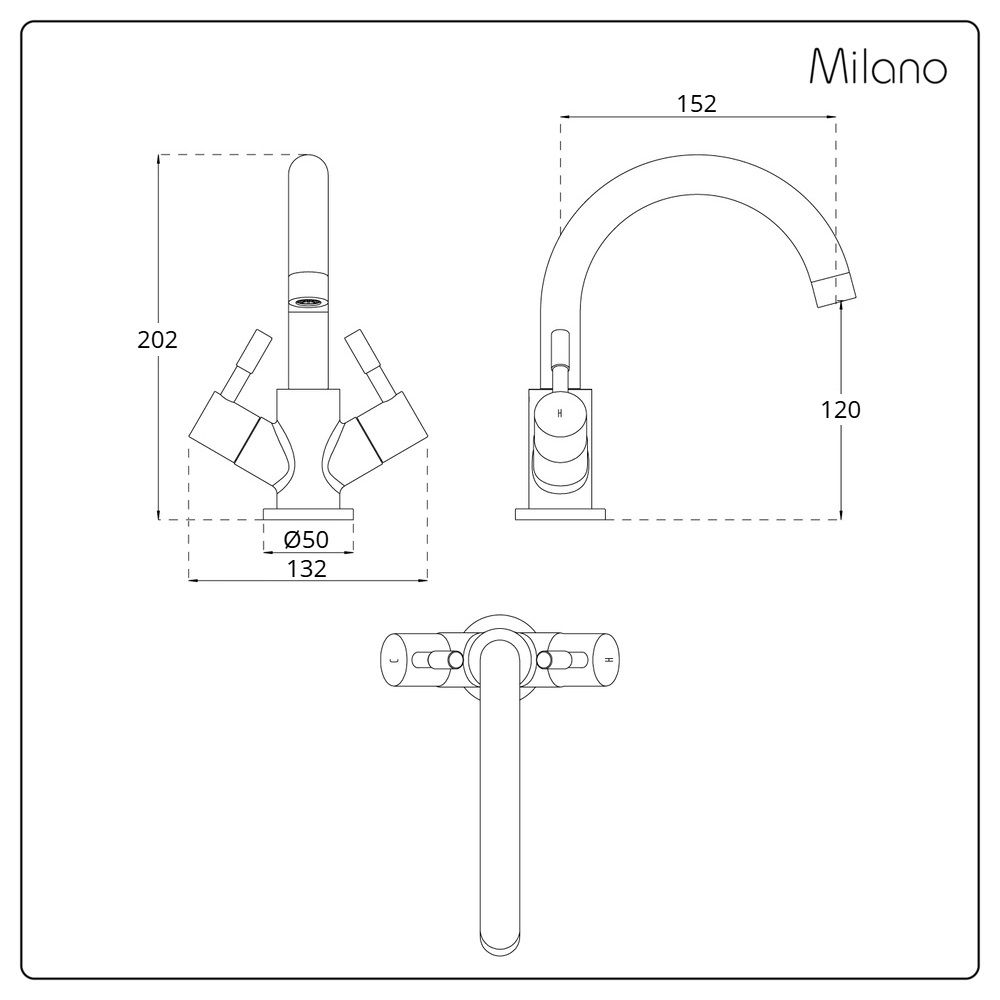 Milano Nero - Modern Swivel Spout Mono Basin Mixer Tap - Black