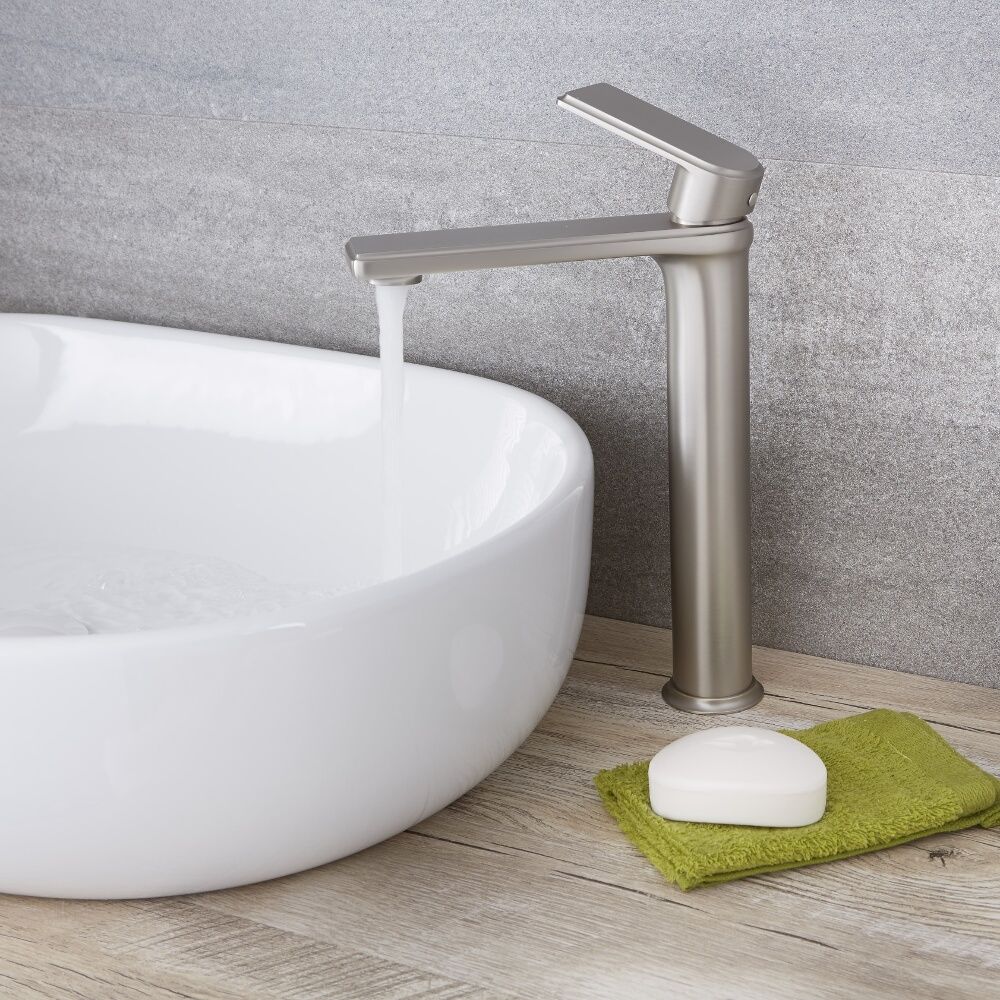 Milano Ashurst - Modern High Rise Mono Basin Mixer Tap - Brushed Nickel