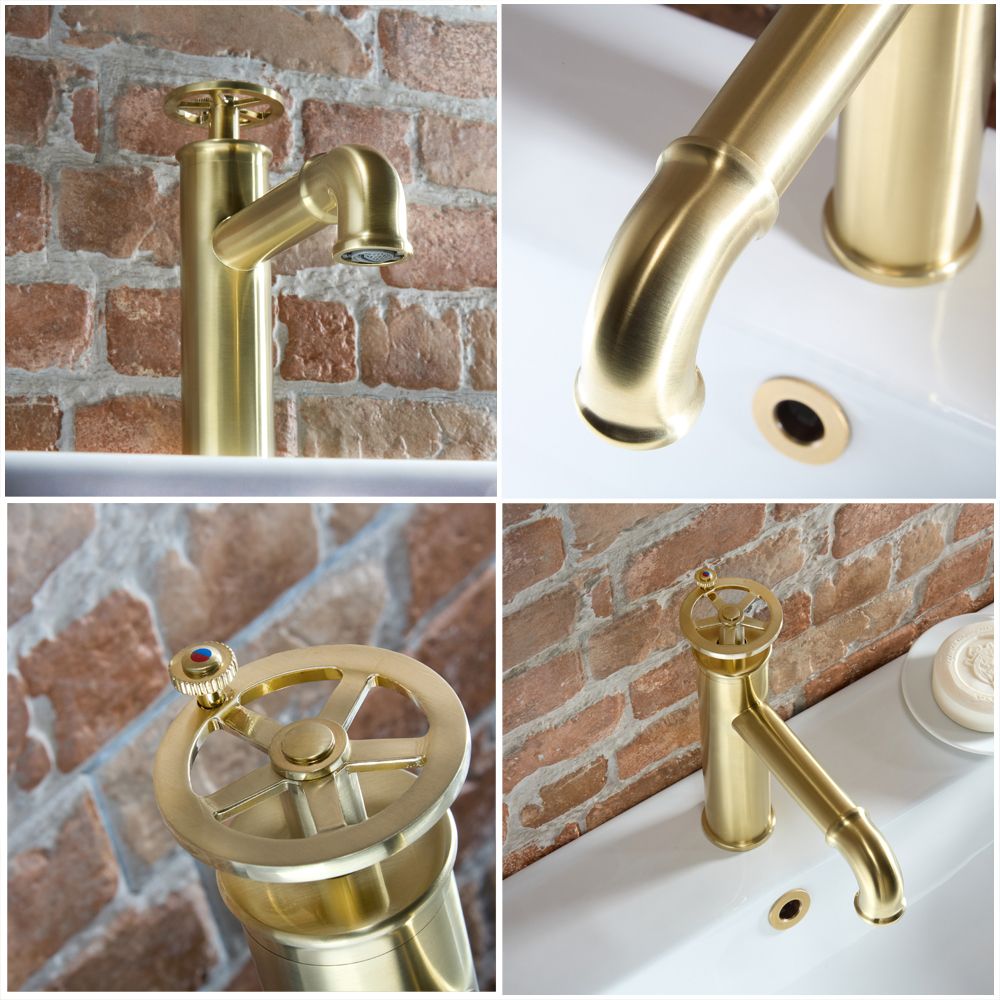 Milano Zandra - Industrial Style Basin Mixer Tap - Brushed Brass