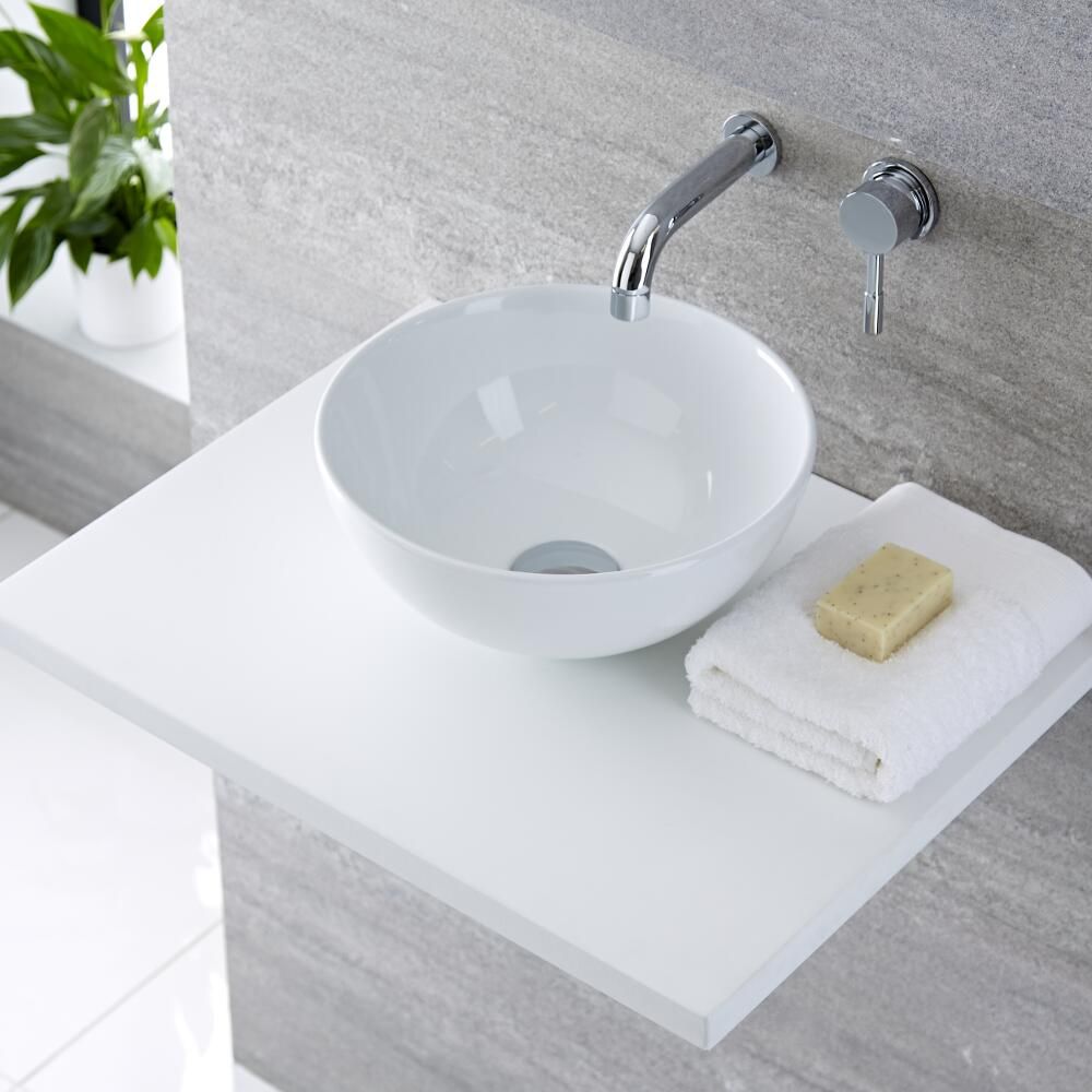 Milano Irwell - White Modern Round Countertop Basin with Wall Mounted ...