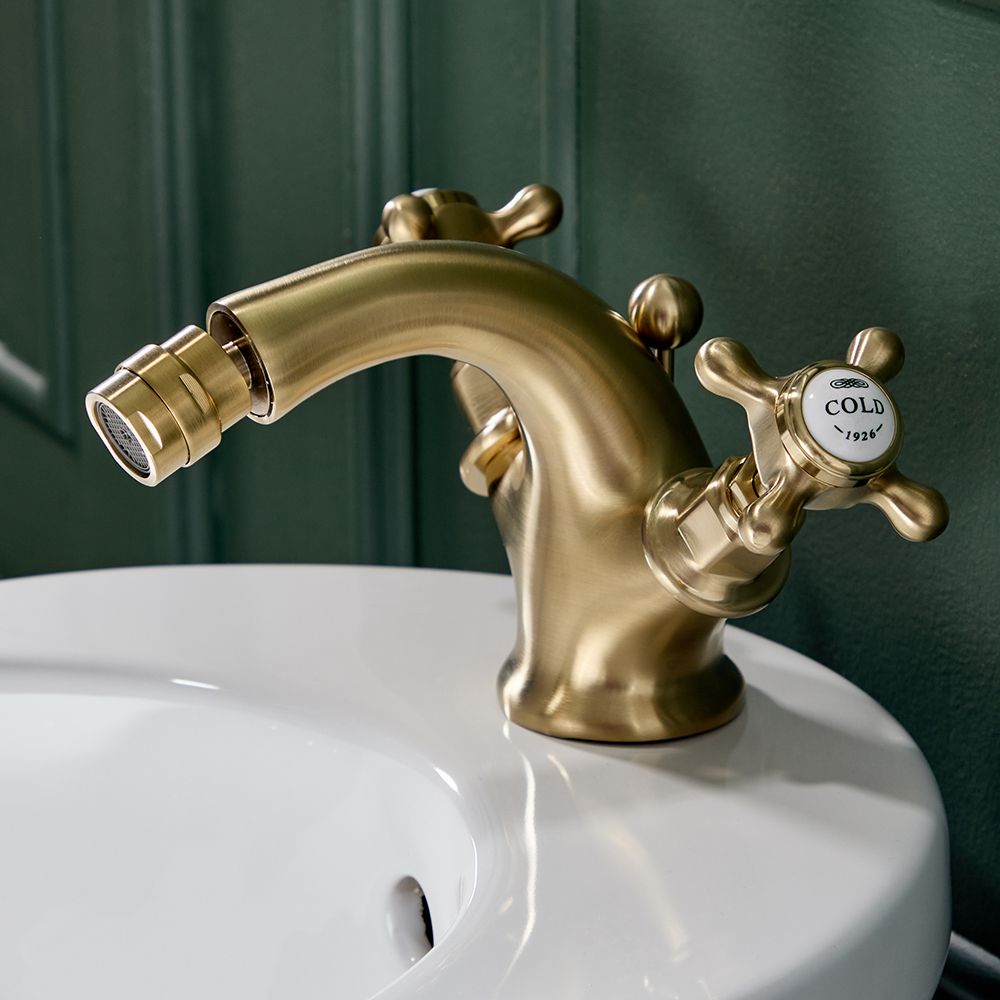 Milano Elizabeth - Traditional Crosshead Mono Bidet Mixer Tap - Brushed ...