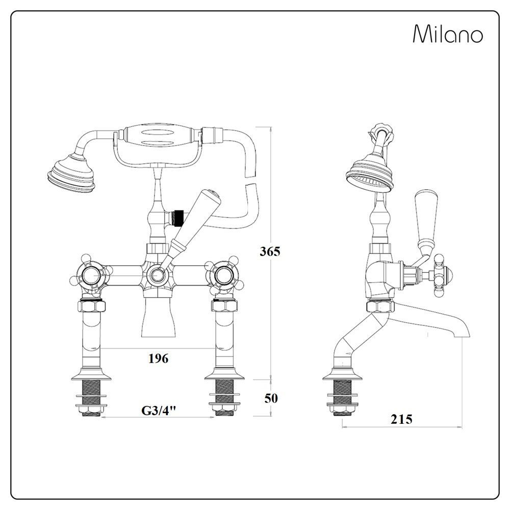 Milano Elizabeth - Traditional Crosshead Bath Shower Mixer Tap - Choice ...