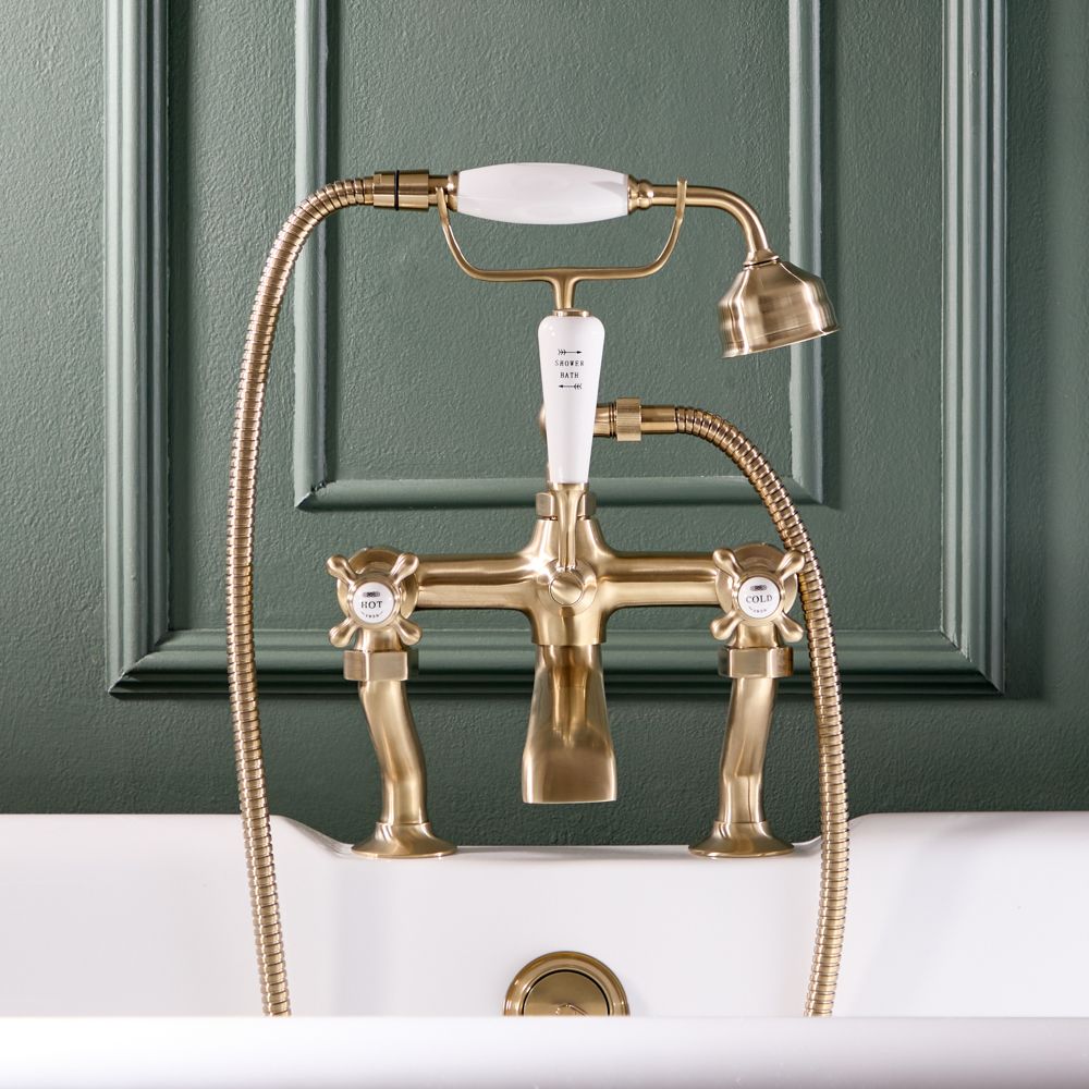 Milano Elizabeth - Traditional Crosshead Bath Shower Mixer Tap - Brushed Brass