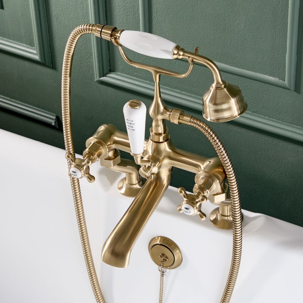 Milano Elizabeth - Traditional Crosshead Bath Shower Mixer Tap - Brushed Brass