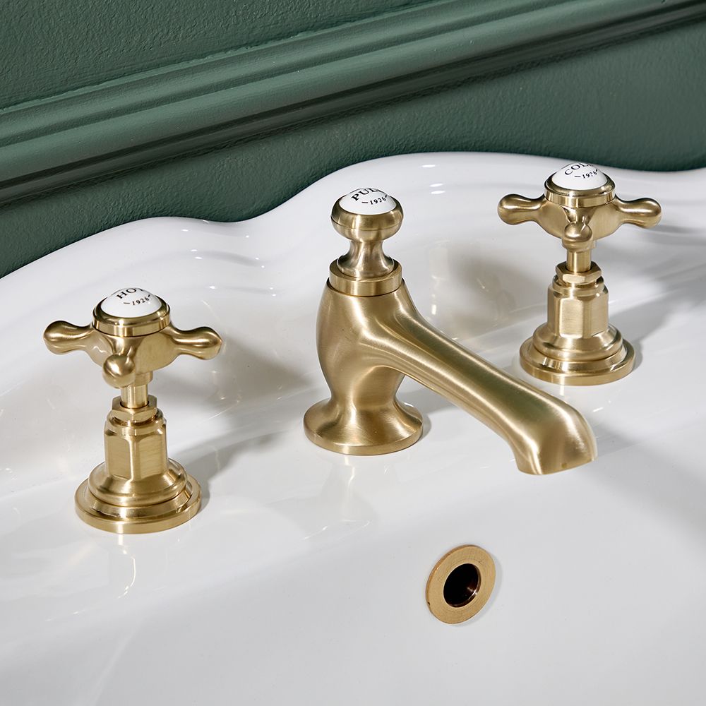 Milano Elizabeth - 3 Tap-Hole Crosshead Basin Mixer Tap - Brushed Brass