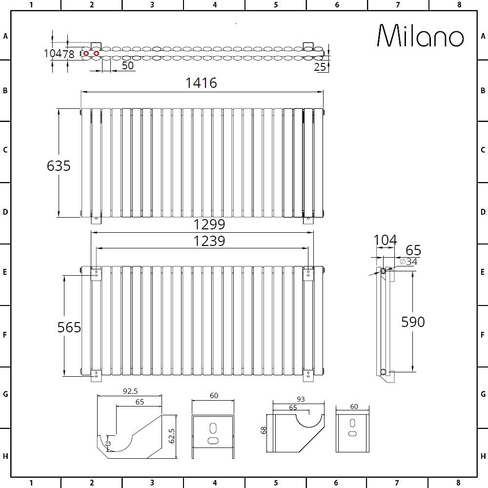 Milano Aruba Flow - White Horizontal Side Connection Designer Radiator ...