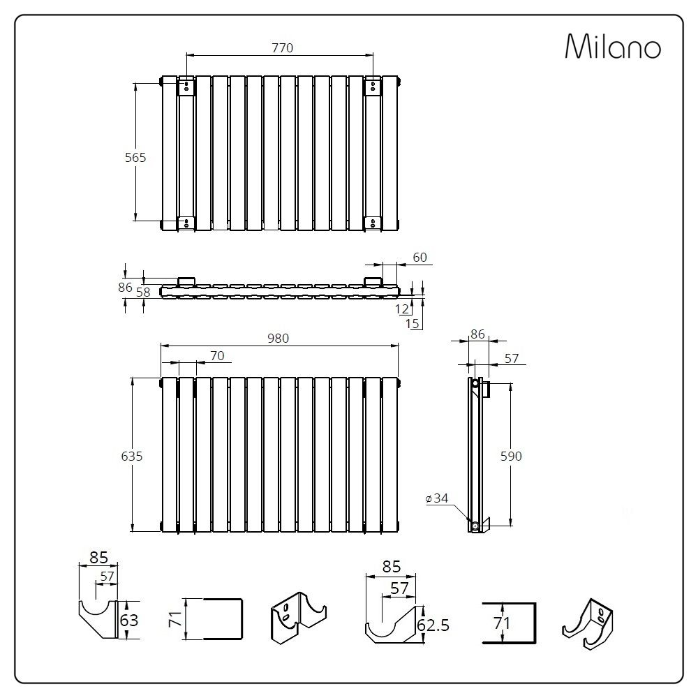 Milano x ECOSO Alpha - Electric White Horizontal Designer Radiator ...