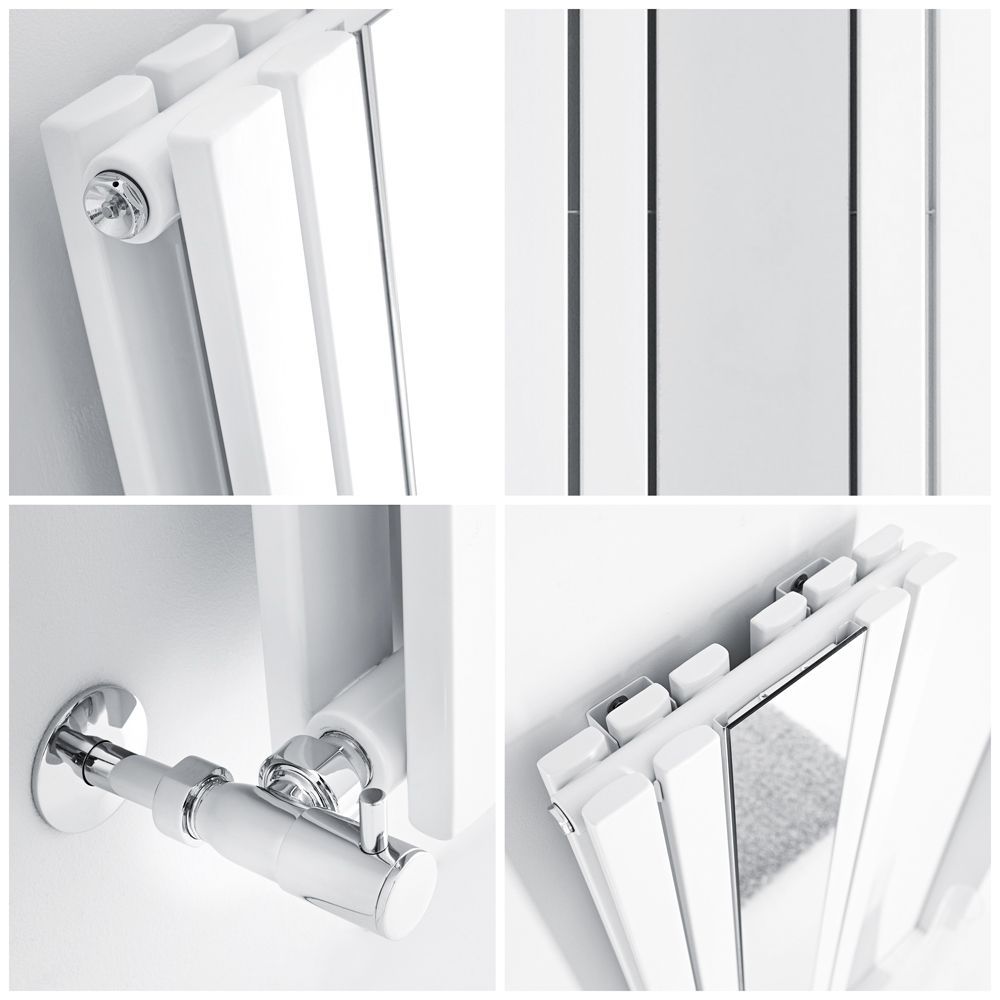 Milano Icon - White Vertical Designer Radiator with Mirror - Choice of Size