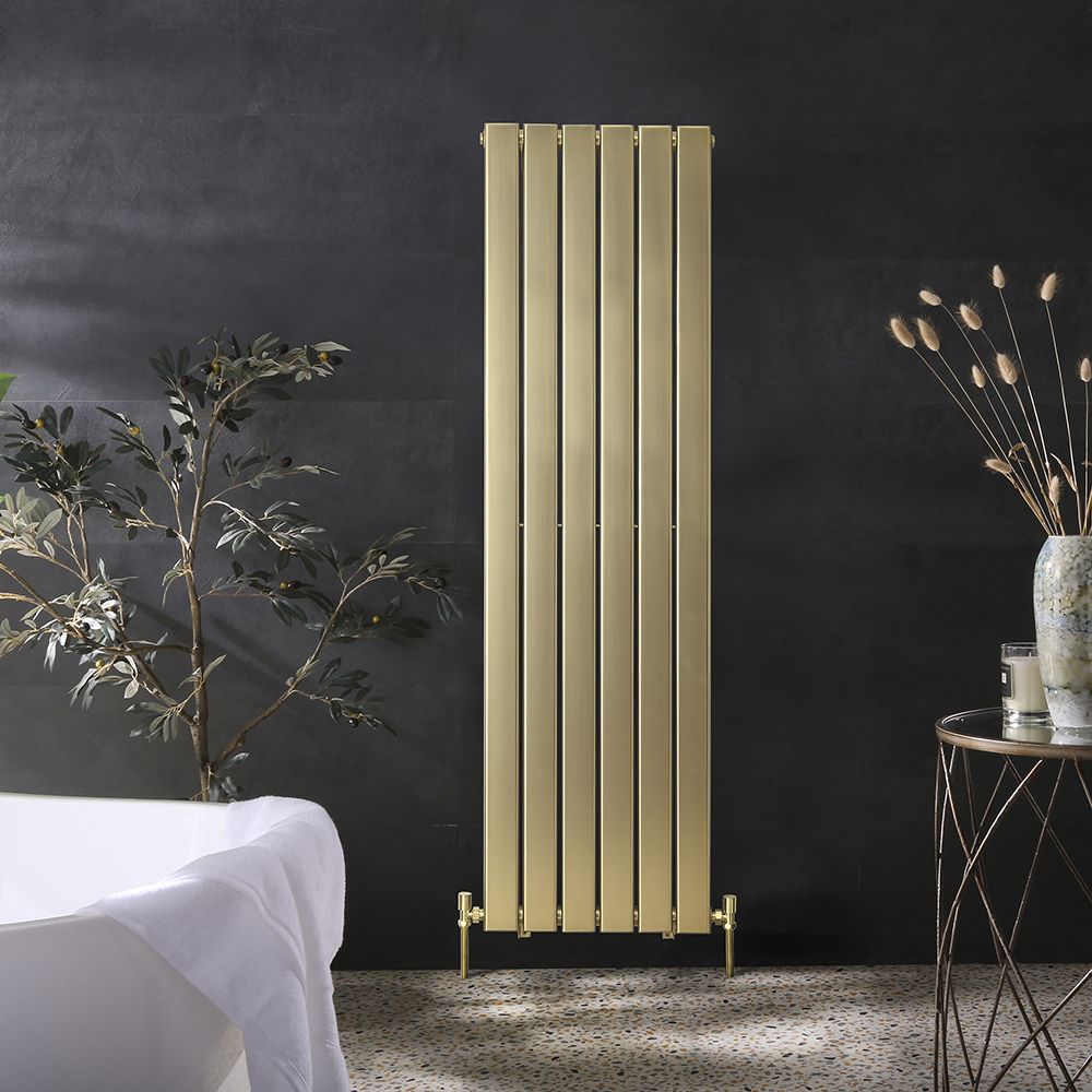 Milano Alpha - Brushed Brass Flat Panel Vertical Designer Radiator ...