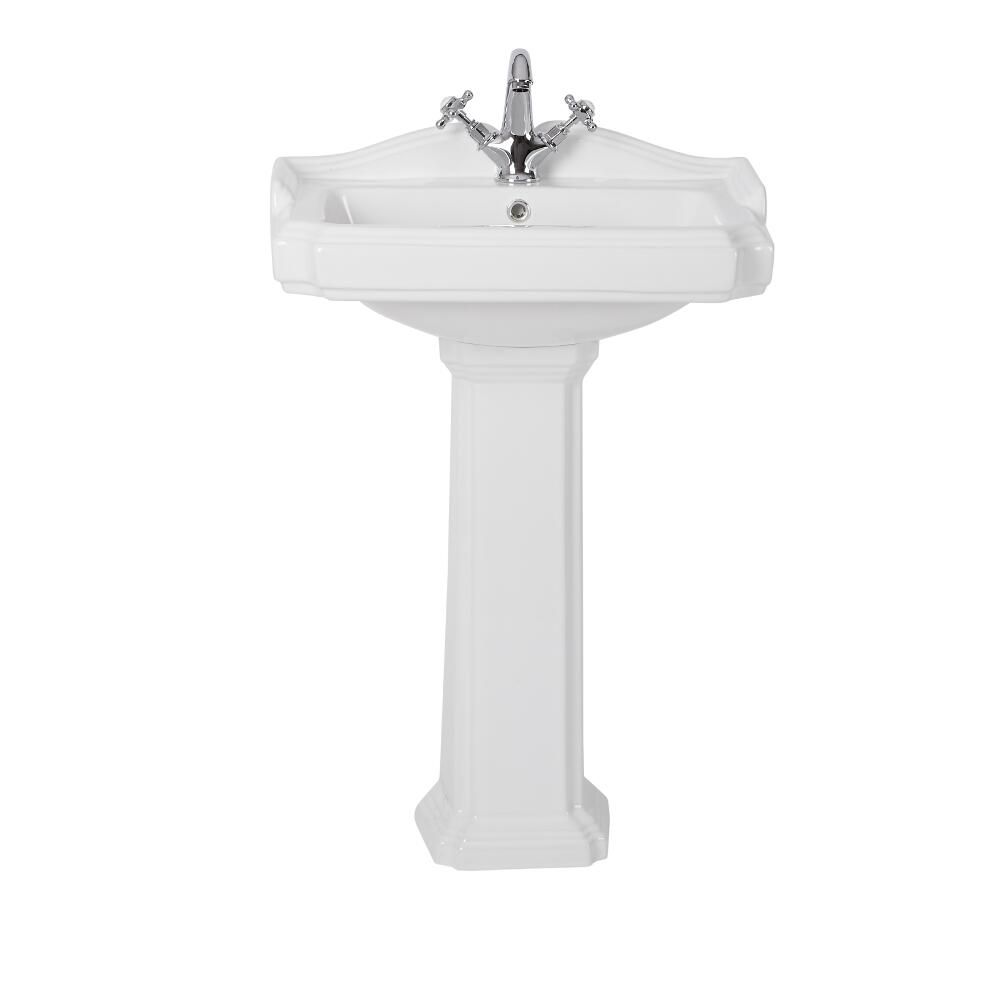 Milano Windsor - Traditional 1 Tap-Hole Basin with Full Pedestal - 590mm