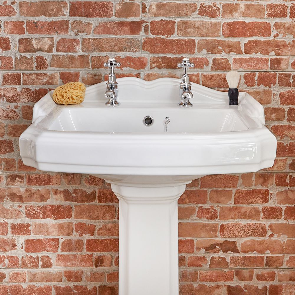 Milano Windsor - Traditional 2 Tap-Hole Basin with Full Pedestal - 590mm