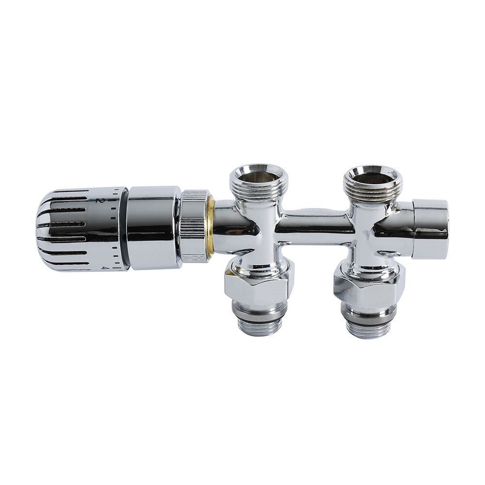 Milano - Chrome Thermostatic H-Block Straight Radiator Valves - 15mm ...