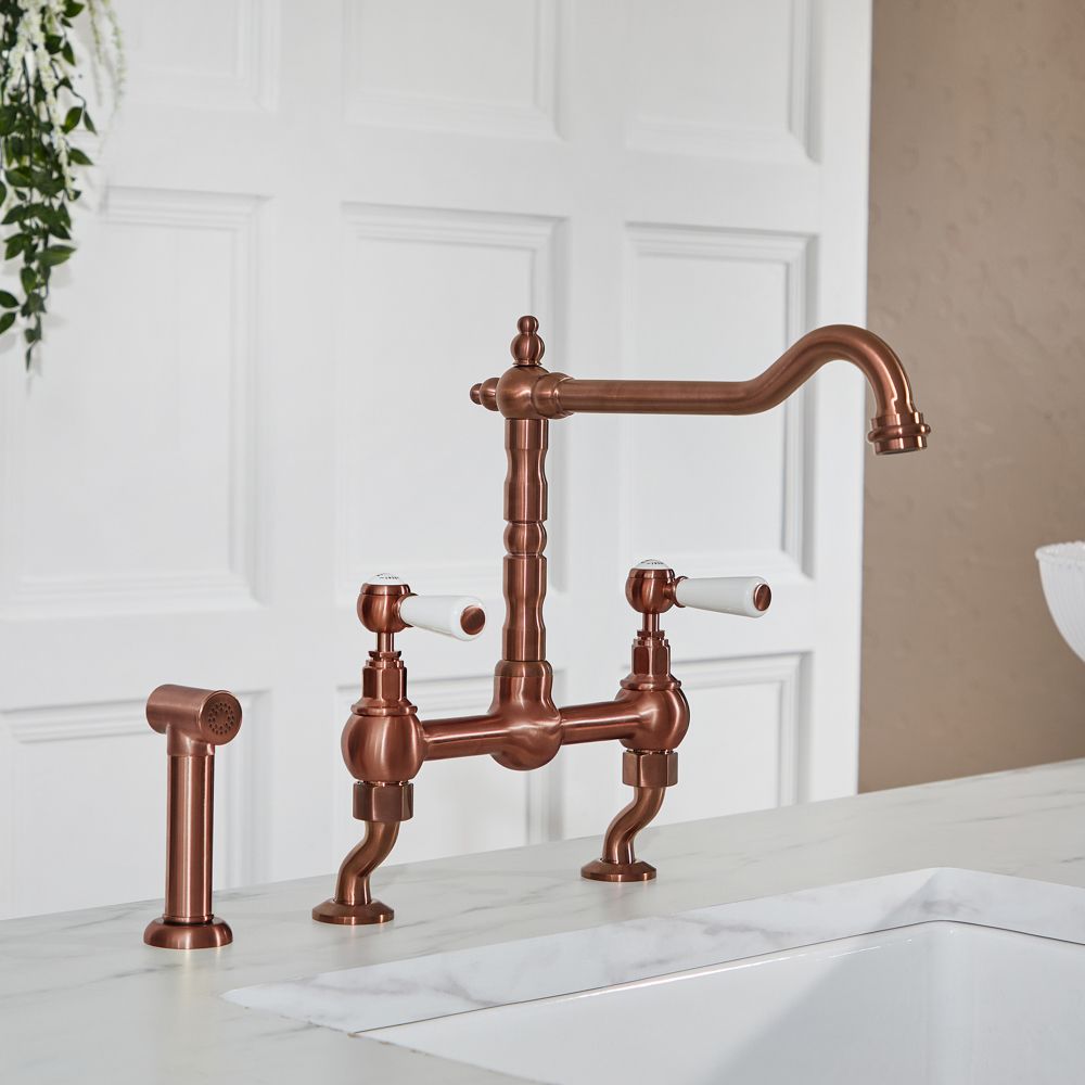 Milano Elizabeth - Classic Cranked Bridge Kitchen Mixer Tap with Pull ...
