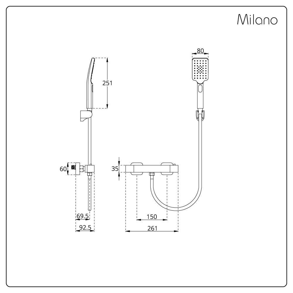 Milano Rune - Modern Square Thermostatic Bar Shower Valve with Hand ...