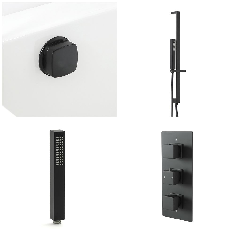 Milano Preto - Black Thermostatic Shower with Overflow Bath Filler and ...