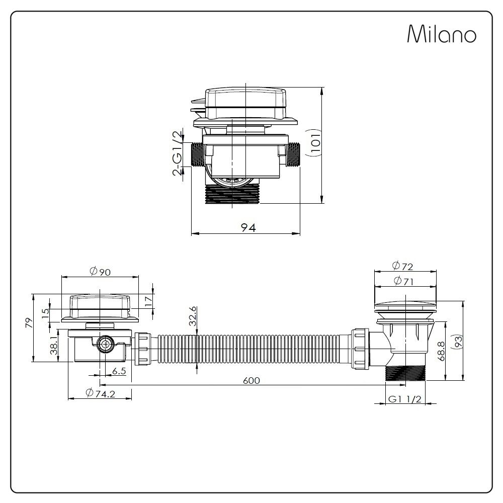 Milano Lyra - Thermostatic Shower with Overflow Bath Filler and Riser ...