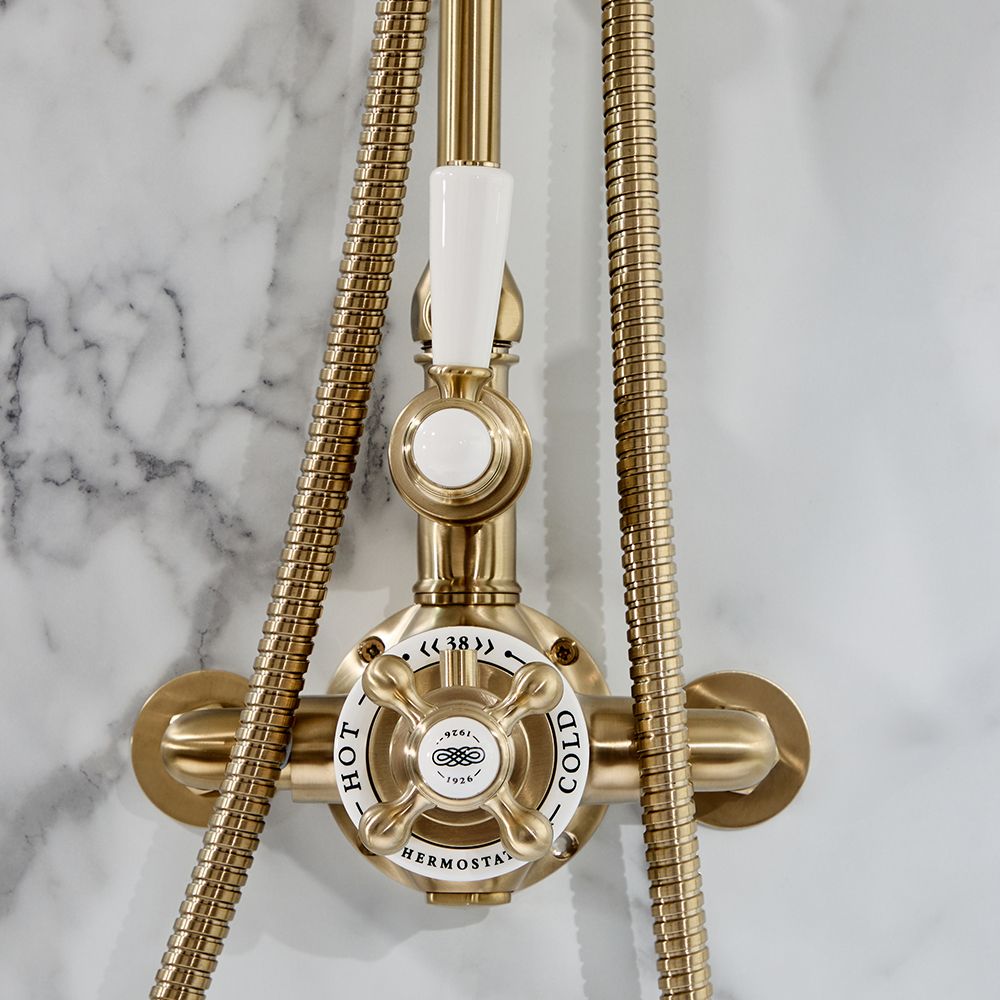 Milano Elizabeth - Brushed Brass Traditional Twin Exposed Thermostatic ...