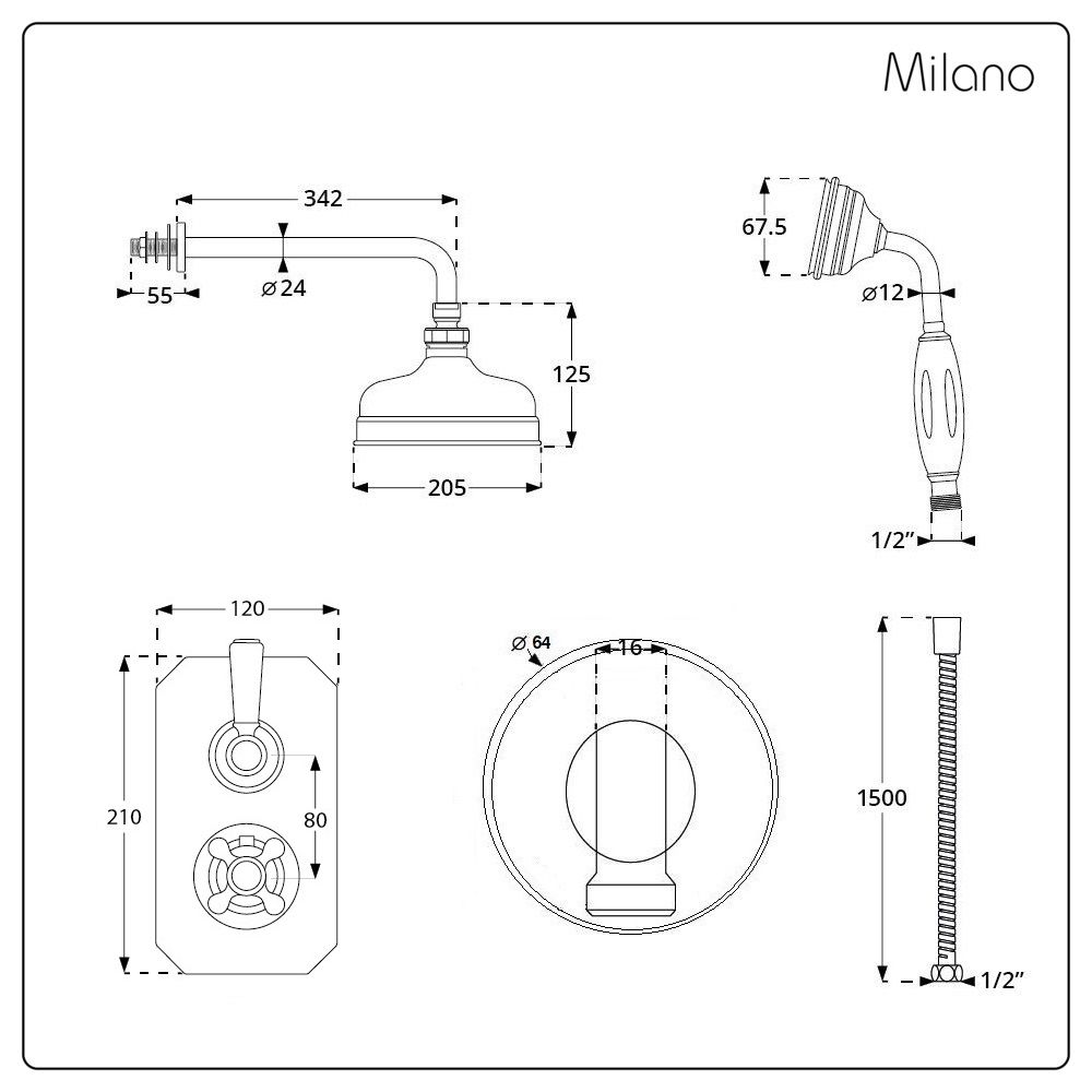 Milano Elizabeth - Brushed Copper Traditional Thermostatic Shower with ...
