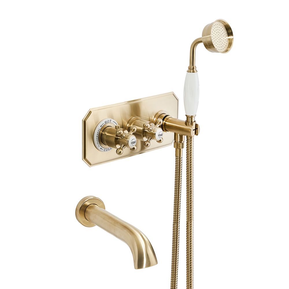Milano Elizabeth - Brushed Brass Traditional Thermostatic Shower with Diverter, Hand Shower and ...